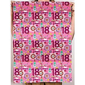 CENTRAL 23 Birthday Wrapping Paper For Women - 18th Birthday - 6 Sheets of Pink Gift Wrap - Birthday Drinks - Flower - For Girls Her Friends - Age 18 - Recyclable