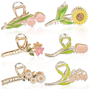 6 Pcs Large Metal Tulip, Sunflower, and Lily Hair Claws - Non-Slip Floral Hair Clips for Thin and Thick Hair
