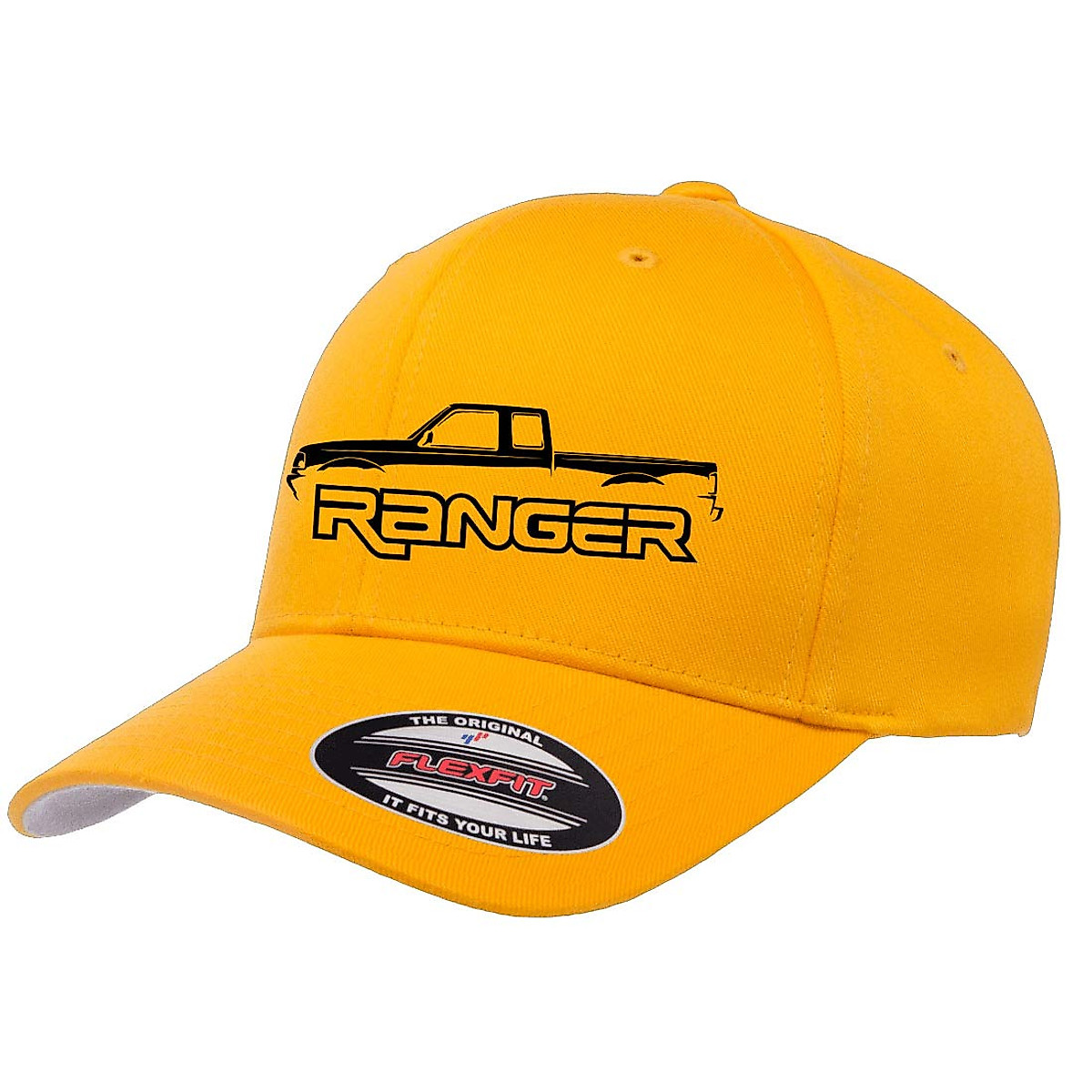 1993-97 Ford Ranger Extended Cab Pickup Truck Classic Outline Design Flexfit 6277 Athletic Baseball Fitted Hat Cap Gold L/XL