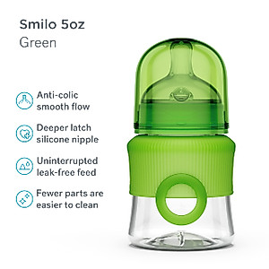Smilo Baby Bottle Set with Stage 0 Slow Flow Anti Colic Nipple, 5 Oz / 150 ml Capacity, 3X Pack of Anti Colic Baby Bottles 0-3 Months - Green