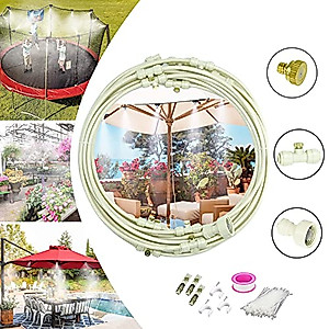 VICKERT Misting Cooling System, 33FT (10M) Misting Line + 8 Brass Mist Nozzles + a Brass Adapter(3/4") Outdoor Mister for Patio Garden Greenhouse Trampoline for waterpark