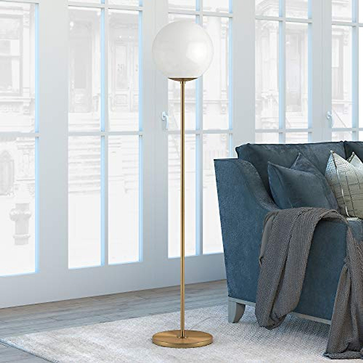 Theia Globe & Stem Floor Lamp with Plastic Shade in Brass/White