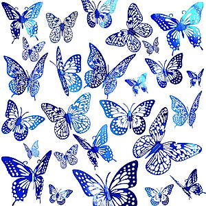 JOSDIOX Sapphire Blue 3D Butterfly Wall Stickers 48 Pcs 4 Styles 3 Sizes, Removable Interior Kids Nursery Wedding Decor Butterflies Decoration Cake,Birthday Party Decorations (Sapphire Blue)