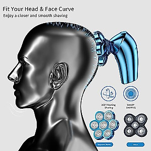 UPTARD Electric Head Shavers for Men, Bald Razor Men,Head Shaver with Nose Hair Sideburns Trimmer, LED,Travle Lock (Blue) 7.17×4.2×4.41 (ht1699)