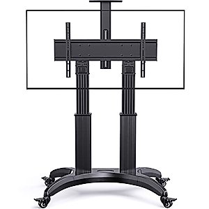 Perlegear Mobile TV Stand, Rolling TV Cart for 55-90 inch Flat or Curved TVs up to 125 lbs, Heavy-Duty Aluminum Floor TV Stand, Adjustable Rolling TV Stand on Wheels, Max VESA 800x500mm, PGTVMC10