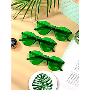 Hoteam 24 Pairs Rimless Round Sunglasses Bulk Tinted Party Sunglasses Transparent Candy Color Eyewear for Women Men Party (Green)