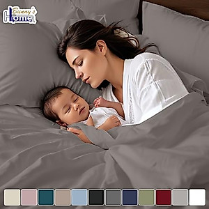 Bunny's Home King Size Sheet Set 1000 Thread Count Light Grey Sheets Egyptian Cotton Cooling Bed Sheets 17 inch Deep Pocket Fitted Sheet 1 Flat Sheet & 2 Pillow Cases 4 Piece Sateen Weave Bedding