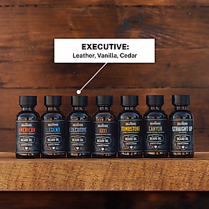 Live Bearded Beard Oil, 1 fl oz - Premium All-Natural Jojoba - Made in the USA - Hair and Skin Care for Men with Dry, Flaky Patches | Executive Scent - Cedar, Vanilla