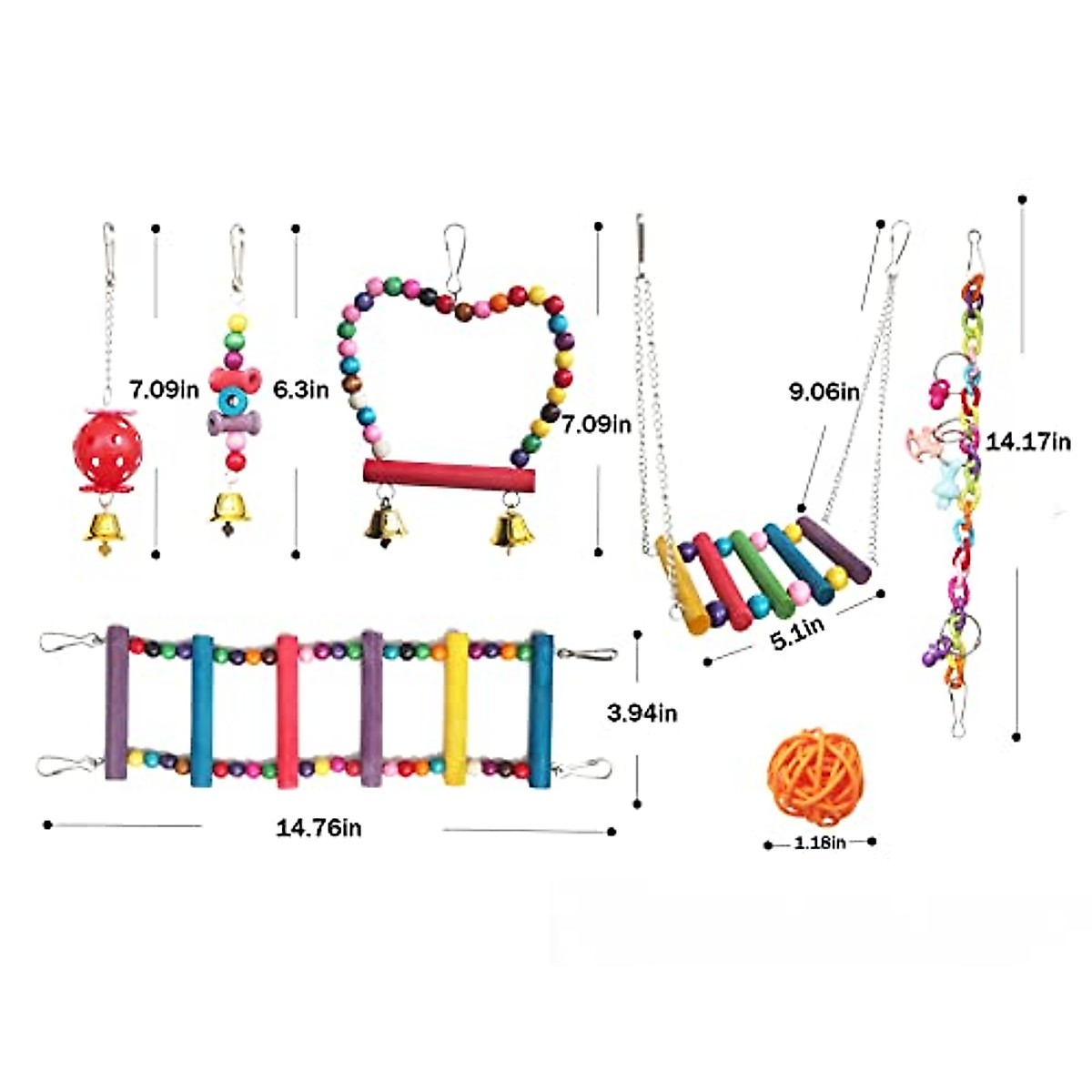 MEWCOOSS 16 PCS Bird Parakeet Toys-Colorful Birds Parrot Swing Chewing Toys-Bird Cage Toys for Parakeets, Conure, Cockatiel, Love Birds and Other Small Birds