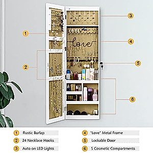 SZQINJI Jewelry Armoire Cabinet with Full-Length Mirror, Large Storage Jewelry Organizer, Wall/Door Mounted, Lockable, Pure White