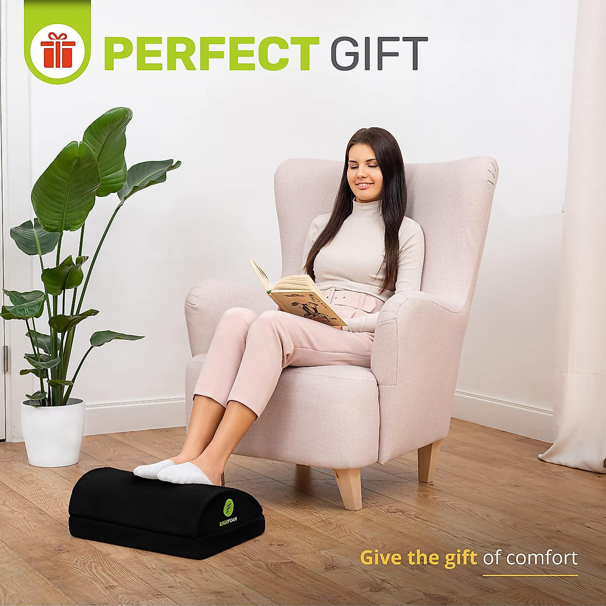 ErgoFoam Adjustable Desk Foot Rest for Added Height - Orthopedic Teardrop Design - Large Premium Under Desk Footrest - Most Comfortable Foot Rest Under Desk for Lumbar, Back, Knee Pain (Black)