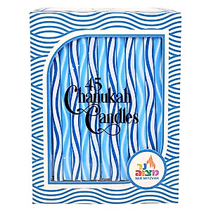 Hanukkah Candles Standard Size - Wave Etched Blue & White Chanukah Candles Fits Most Menorahs - Premium Quality Wax - 45 Count for All 8 Nights of Hanukkah - by Ner Mitzvah
