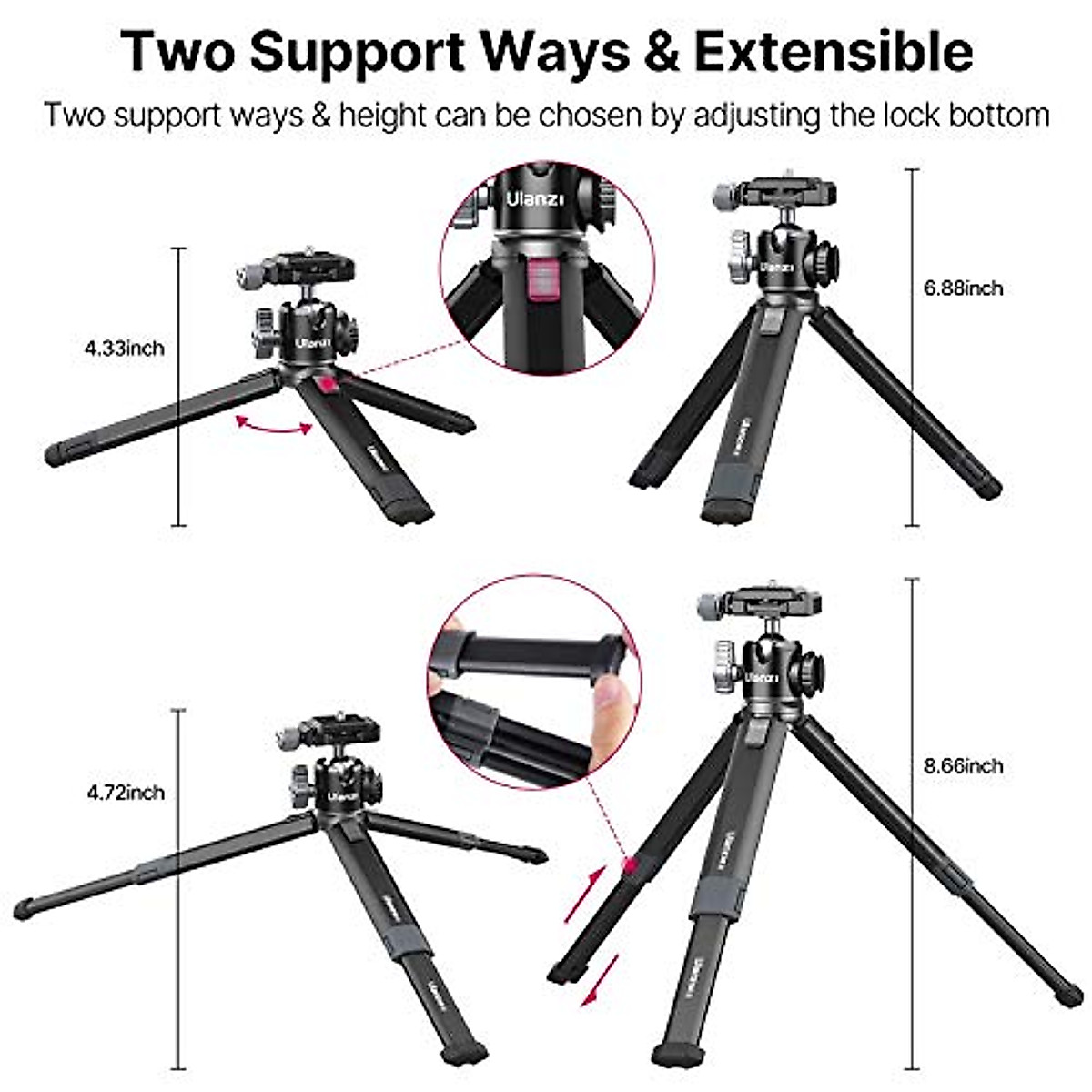Portable Desktop Mini Tripod PICTRON MT-24 Compact Camera Tripod Aluminum Alloy with 360° Ball Head,1/4 inches Quick Release Plate for DSLR Camera Video Camcorder, Load up to 11lbs/5kg