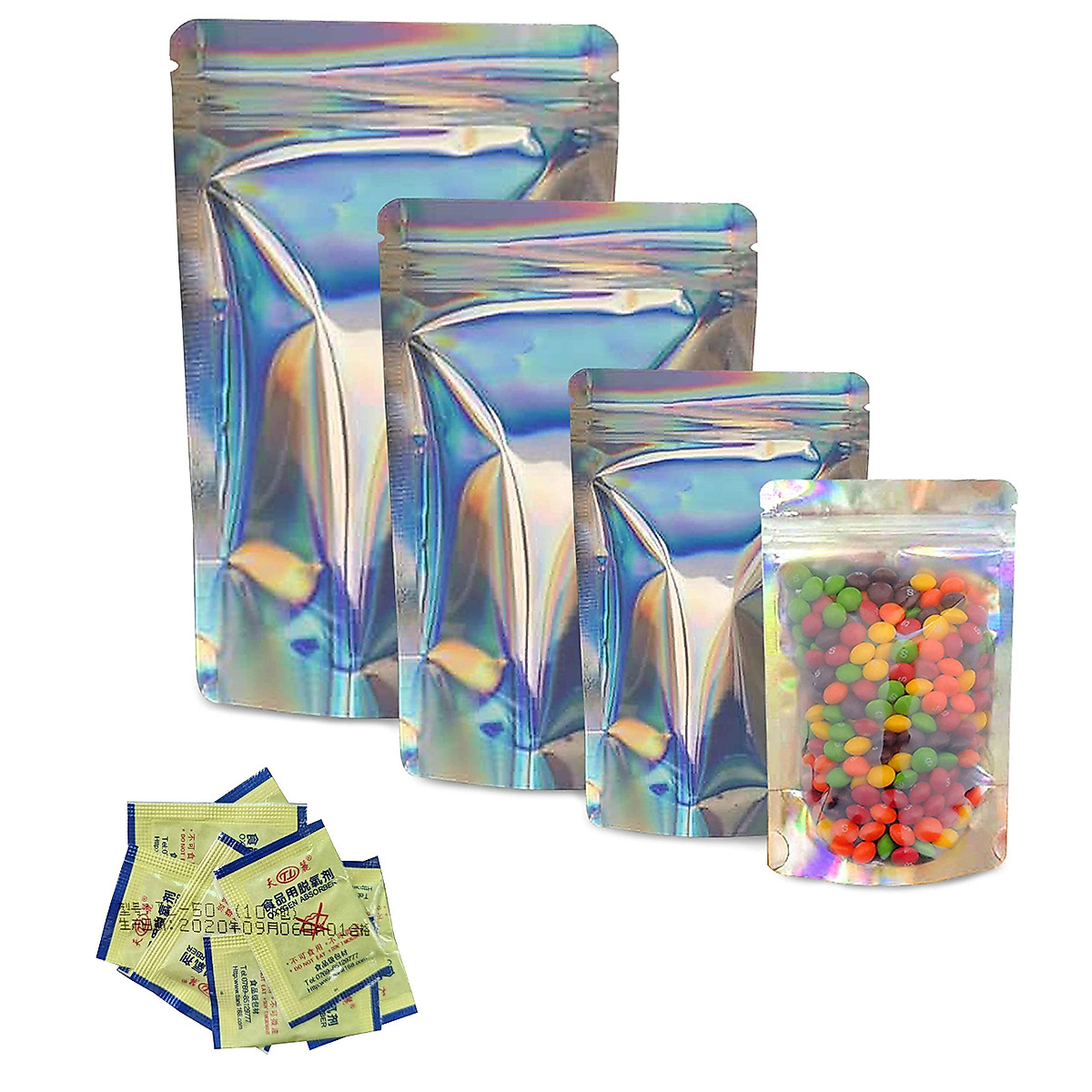 Mylar Bags| Bolsas Mylar| Resealable Bags| Lipgloss Bags| Small Bags for Pckaging| Lash Bags Wholesales| Nail Packaging Boxes| Mylar| Food Storage Bags 4 different sizes 150 pieces (Holographic)