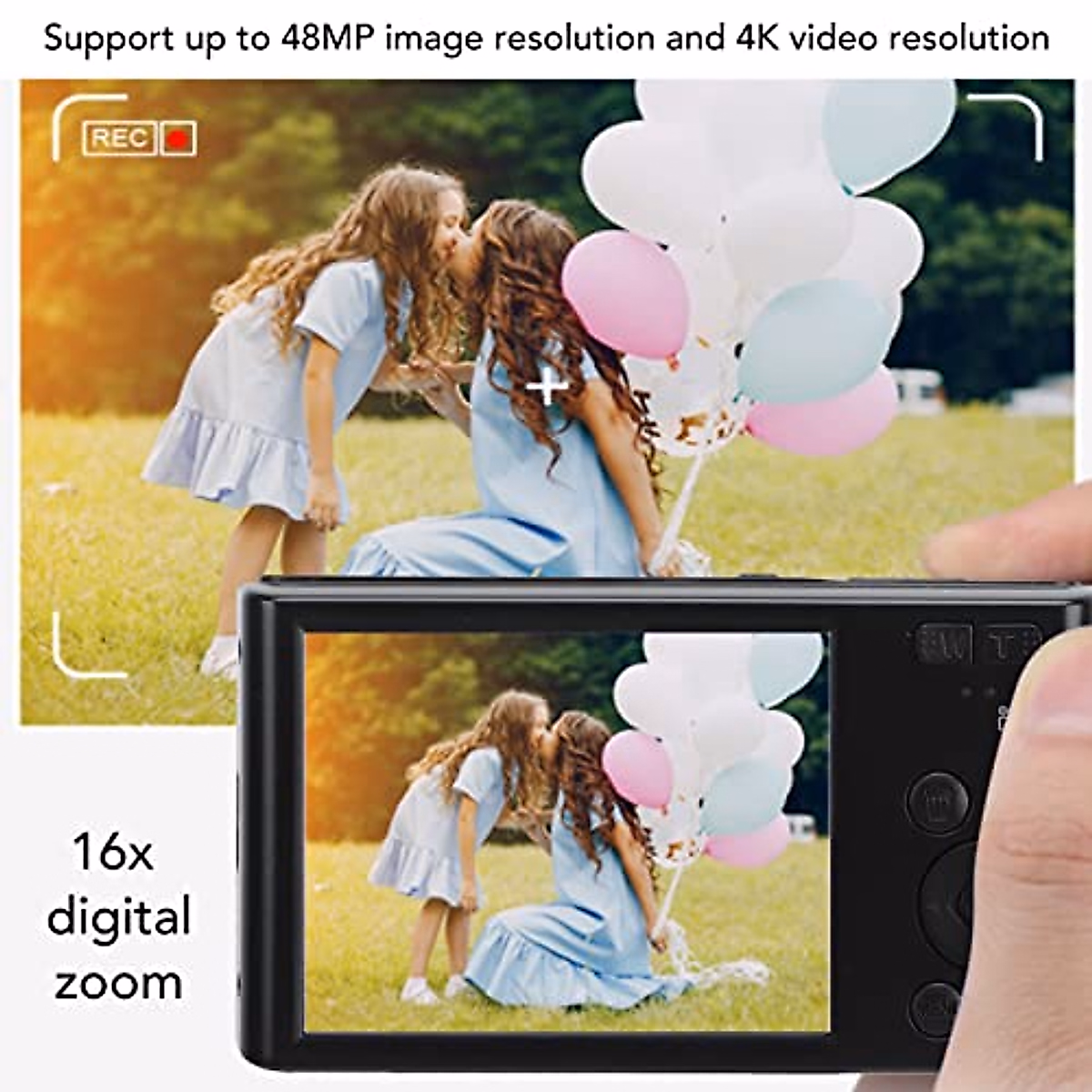 Digital Camera, Mini Digital Camera 2.8 Inch Screen 16X Digital Zoom for Beginners (Black)