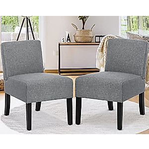 Armless Accent Chair Set of 2, Modern Living Room Chairs with Thick Cushion & Solid Wood Legs, Fabric Comfy Bedroom Slipper Accent Corner Side Chair Living Room Furniture, Grey