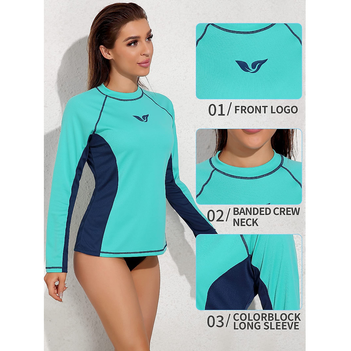 ATTRACO Womens Rash Guard Shirt Swimsuit Swim Top Long Sleeve Diving Shirts