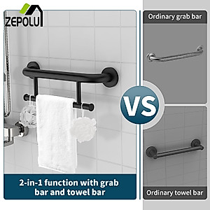 Black Grab Bar Towel Rack Combo, Zepolu Handicap Towel Bar for Bathroom, Stainless Steel Safety Assist Bar Balanced Support Handle 17 Inch, Wall Mounted Towel Grab Bars for Senior Elderly Disabled