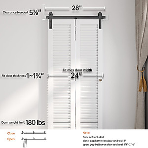 EaseLife 24" Bi-Folding Sliding Barn Door Hardware Track Kit for 2 Closet Door,Side Mount,Heavy Duty,Slide Smoothly Quietly,Easy Install,Black,No Door (Track Length 28" for Double 12" Wide Door)