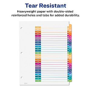 Avery A-Z Tab Dividers for 3 Ring Binders, Customizable Table of Contents, Multicolor Tabs, 12 Sets (11125)