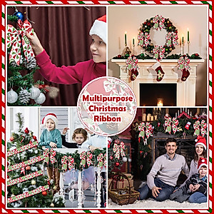 Christmas Candy Peppermint Wired Edge Ribbon 2.5 Inch Wide Christmas Candy Ribbon Burlap Ribbon for DIY Craft Wreath Christmas Tree Decoration Gift Wrapping Party (Candy Pattern,24 Yard)