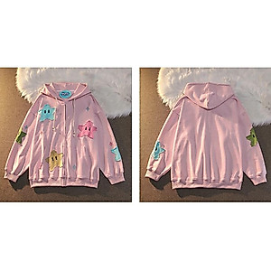 GOOCHEER Women 's Teen Girl Star Print Y2K Zip Up Hoodies Jacket Sweatshirt Cute Fall Jacket Hoodie Clothes (Pink, S)