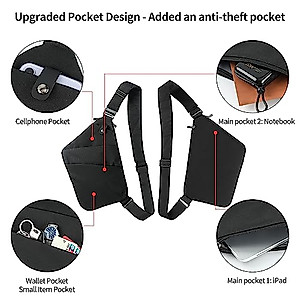 BROADREAM Personal Flex Bag for Men Women - Anti Theft Slim Crossbody Bag Sling Chest Backpack for Sport Travel Casual Hiking