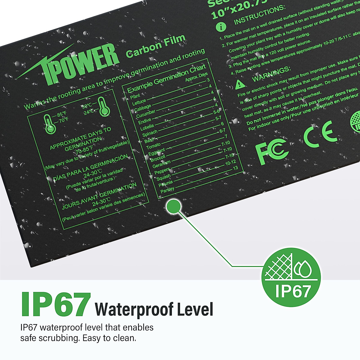 iPower Seedling Heat Mat for Plants with Dual Temperature, Black, 10" x 20.75"&Digital Controller