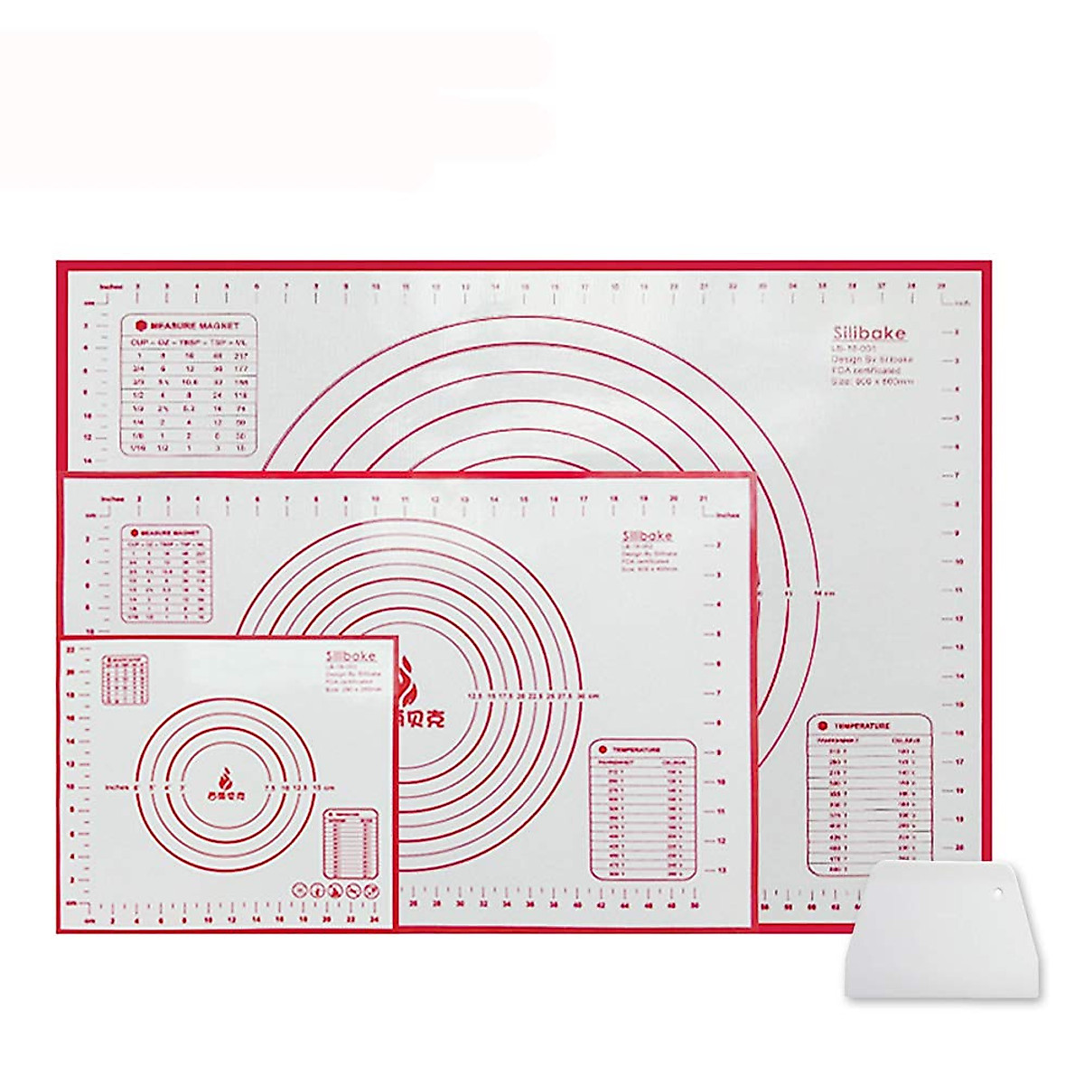 3 Pcs Nonstick Silicone Pastry Mat Large Dough Rolling Mat Extra Thick，Baking Mat Toaster Oven With Cut Dough Knife - 3 Size - 24'' x 32'', 16'' x 24'', 10'' x 11''
