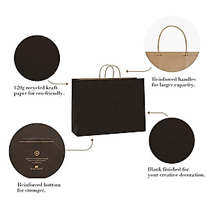 BagDream 16x6x12 Inches 50Pcs Black Kraft Paper Bags with Handles Bulk for Shopping, Grocery, Mechandise, Party, Gift Bags, 100% Recyclable Large Paper Bags