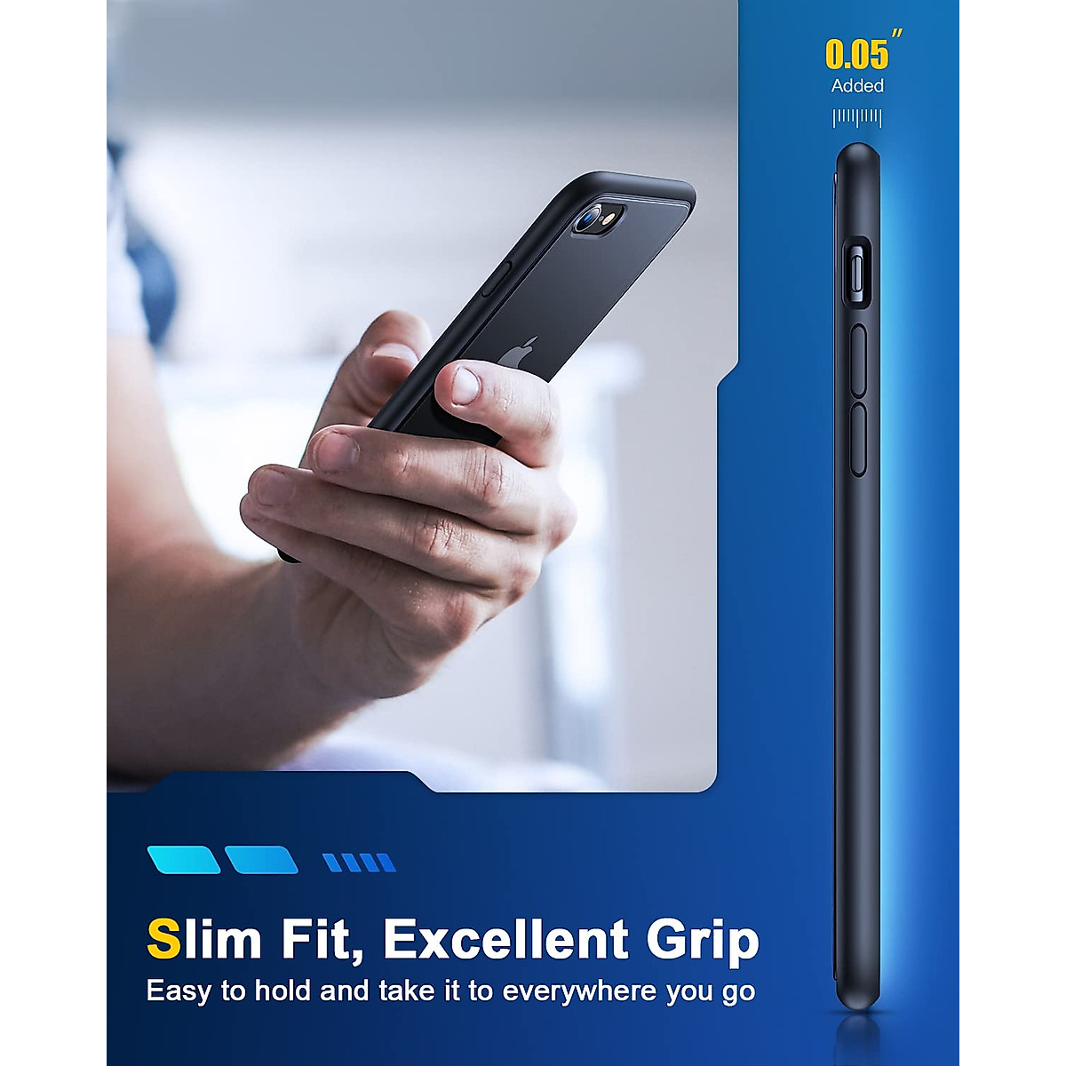 Humixx Shockproof Designed for iPhone SE 2022 Case [8FT Military Grade Drop Protection] [Ultimate Touch Feeling] Translucent Matte Hard Back, Slim Durable Protective Case for iPhone 7/8/SE 4.7" -Black