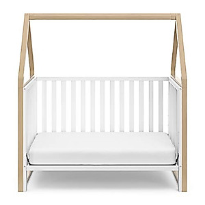 Storkcraft Orchard 5-in-1 Convertible Crib (White with Driftwood) – GREENGUARD Gold Certified, Canopy Style Baby Crib, Converts from Crib to Toddler Bed, Daybed and Full-Size Bed