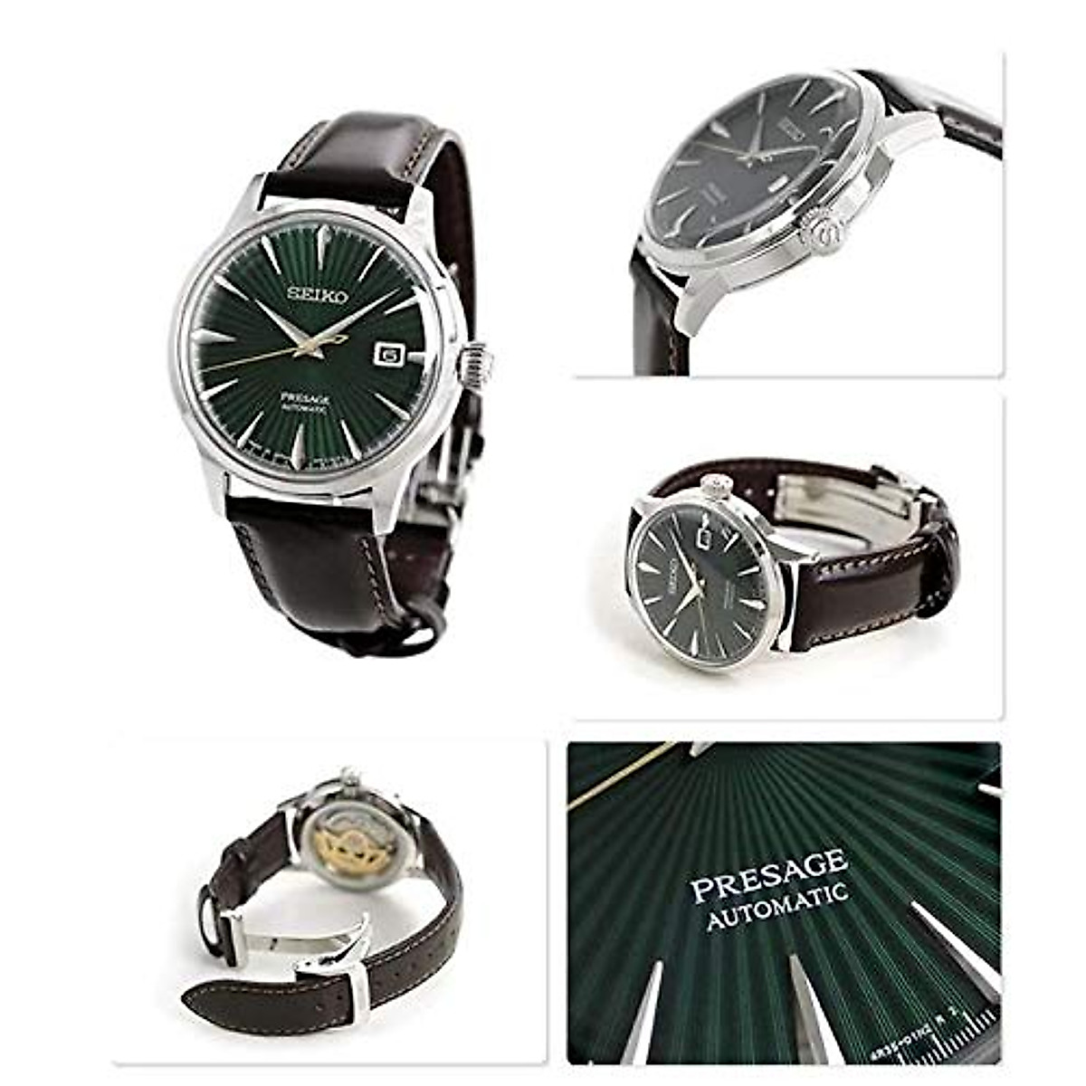 SEIKO mens PRESAGE 'Mockingbird' Cocktail Green Dial with Brown Leather Watch SRPD37J1