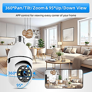 3MP Camera Light Bulb,Security Camera Light Bulb Outdoor Supports 2.4G,Keilini Light Bulb Security Camera Outdoor Wireless WiFi Waterproof, Light Bulb Camera 360 Outdoor Compatible With Alexa.