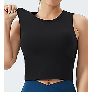 THE GYM PEOPLE Women's Medium Support Sports Bra Removable Padded Sleeveless Workout Crop Tops Black