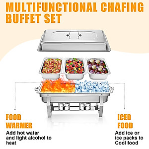 4 Pack Stainless Steel Chafing Dish Buffet Set 8 QT Chafer Dish with 3 1/3 Size Chafing Food Pans Rectangular Catering Warmer Set with Water Pan for Buffet Wedding Parties Banquets Catering Events