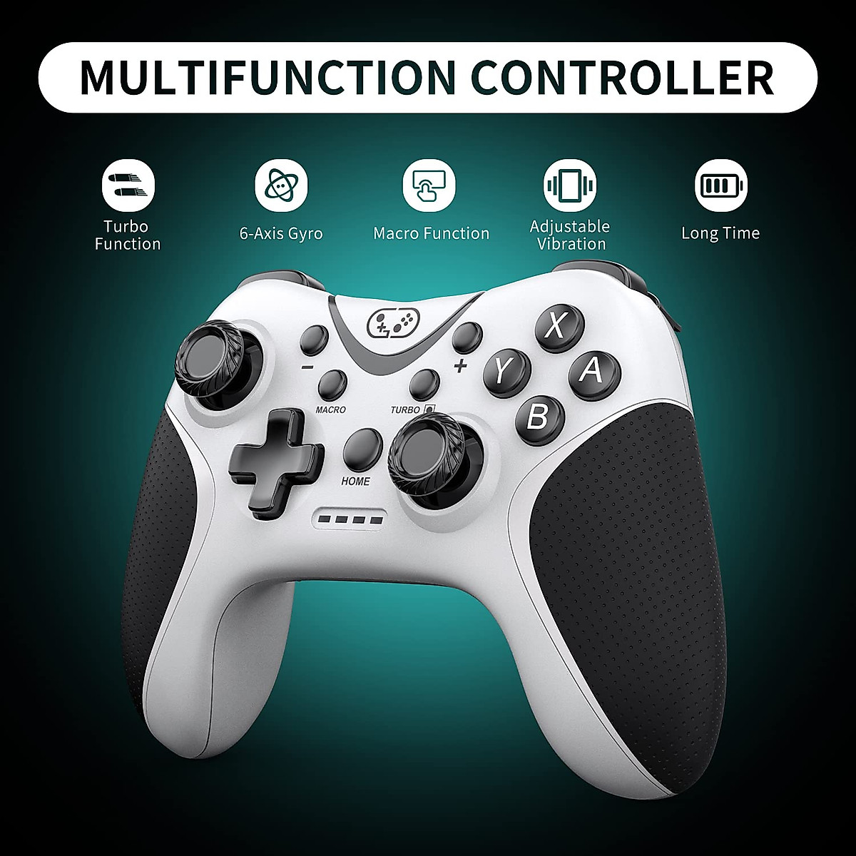 Upgraded Switch Pro Controller, Wireless Switch Controller for Switch/Lite/OLED, Pro Controller Switch Support Macro/Turbo/Wake-up Function, Switch Wireless Controller with Non-slip Grips (White and Black)