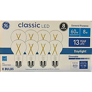 GE Classic A19 Daylight 60-Watt EQ Dimmable LED Light Fixture Light Bulbs (8-Pack)