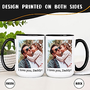 Giftbees Personalized Coffee Mug 15 Oz, Custom Picture Text or Logo Ceramic Mug, Customized Gift for Men & Women, Taza Personalizada with Photo and Words, Customizable Large Tea Cup | White - Black