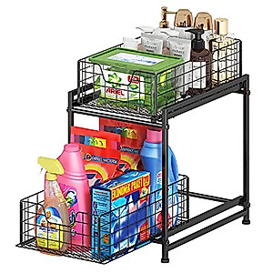 LIDYUK Under Sink Organizer, 2-Tier Kitchen Cabinet Organizer with Sliding Storage Basket Drawers, for Bathroom, Kitchen, Office, Black