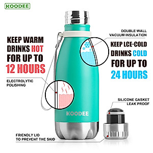 koodee Small Water Bottle 9 oz Stainless Steel Double Wall Vacuum Insulated Water Bottle BPA Free-Reusable Metal Leak Proof Water Flask (Black)