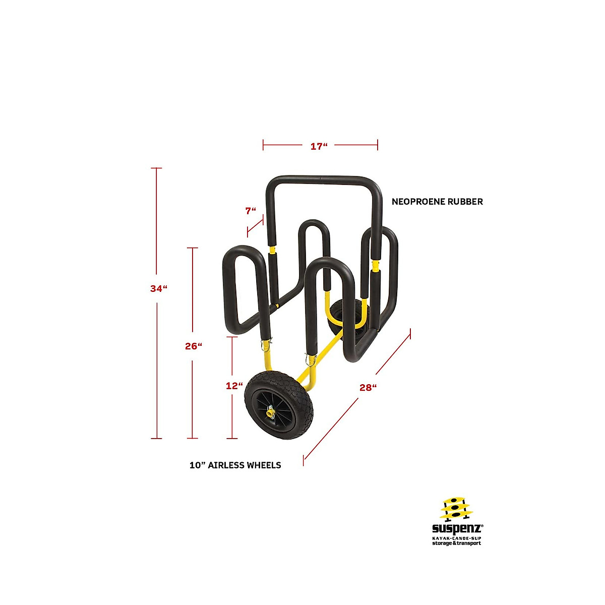Suspenz Double SUP Transport Cart with Airless Wheels, Carrier/Trolley for 2 Stand Up Paddle Boards & Surfboards, Yellow (22-9934)