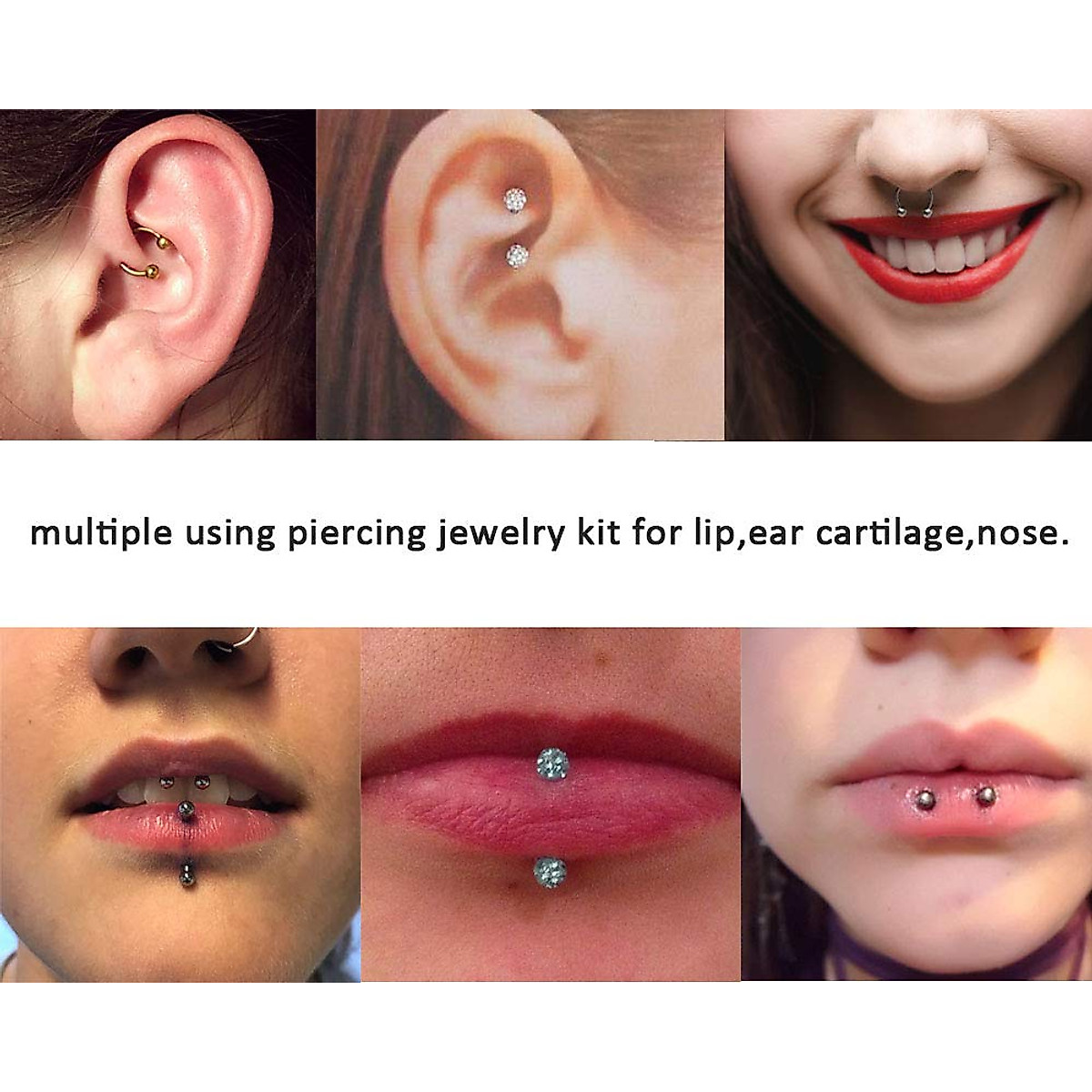 AVYRING 16G 8mm Daith Rook Earrings Stainless Steel with Crystal Ball Cartilage Helix Piercing Rings Septum Rings Eyebrow Jewelry Silver