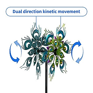 Roaming Light Peacock Wind Spinner, 48Inch Double Wind Sculpture, Kinetic Wind Spinners Outdoor Metal Stake Yard Spinners, Garden Wind Catcher Wind Mills, Wind Spinners for Yard and Garden