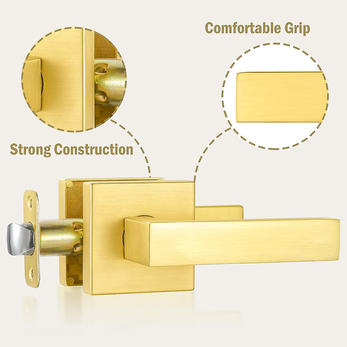 Satin Brass Door Handle Set with Single Cylinder Deadbolt and Lever Gold Keyed Front Entry Door Locksets
