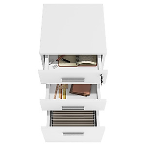 Lazio 26 Inch File Cabinet with Lock - Filing Cabinet for Home and Office - 3 Drawer File Cabinet with Wheels for A4 Sized Letters/Documents, Legal Sized Documents, Hanging File Folders - White/White