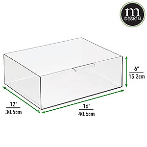mDesign Plastic Closet Storage Organizer Bin Container with 32 Labels - Organizer for Drawers, Shelves, Bedroom, and Hallway Storage - 16" Long - Clear