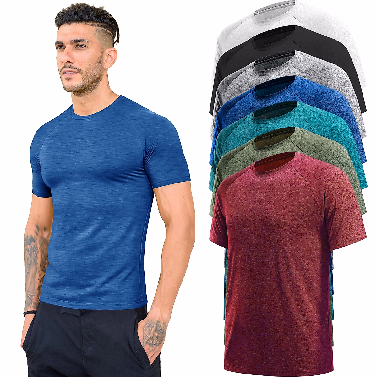 TVKSOM Workout Shirts for Men Pack Quick Dry Moisture Wicking Gym Shirts for Men Athletic Exercise Short Sleeve Tee Tops