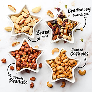 Mothers Day Nut Gift Basket, Healthy Gift Idea in Reusable Wooden Crate, Gourmet Snack Food Box, with Unique Flavors, Thanksgiving, Christmas, Holidays, Thank You, Sympathy- 4 Sections- Bonnie & Pop