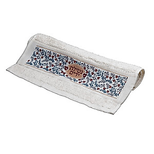 Unique Laser-cut Seder Plate with Glass Insets, Matzah Cover + More Original Judaica Design (Red Pomegranates)